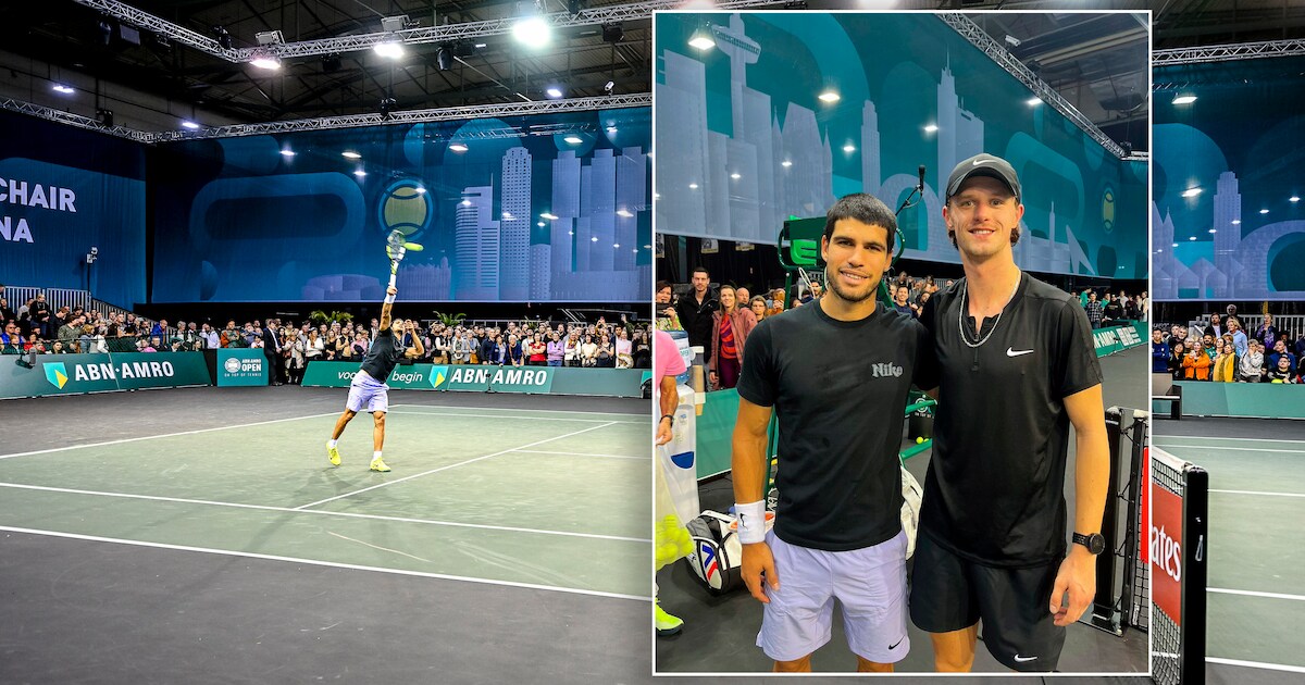 Sam (25) mocht een uur tennissen met superster Carlos Alcaraz: ‘Mooiste training van mijn leven ...
