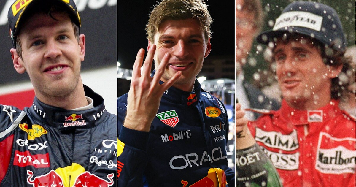 Max Verstappen naast Sebastian Vettel en Alain Prost, slechts drie ...