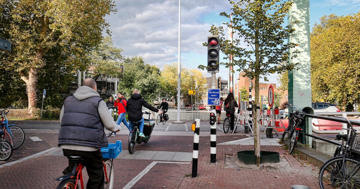 15 minuten tot het licht groen wordt: bij dit stoplicht fietsen mensen ...