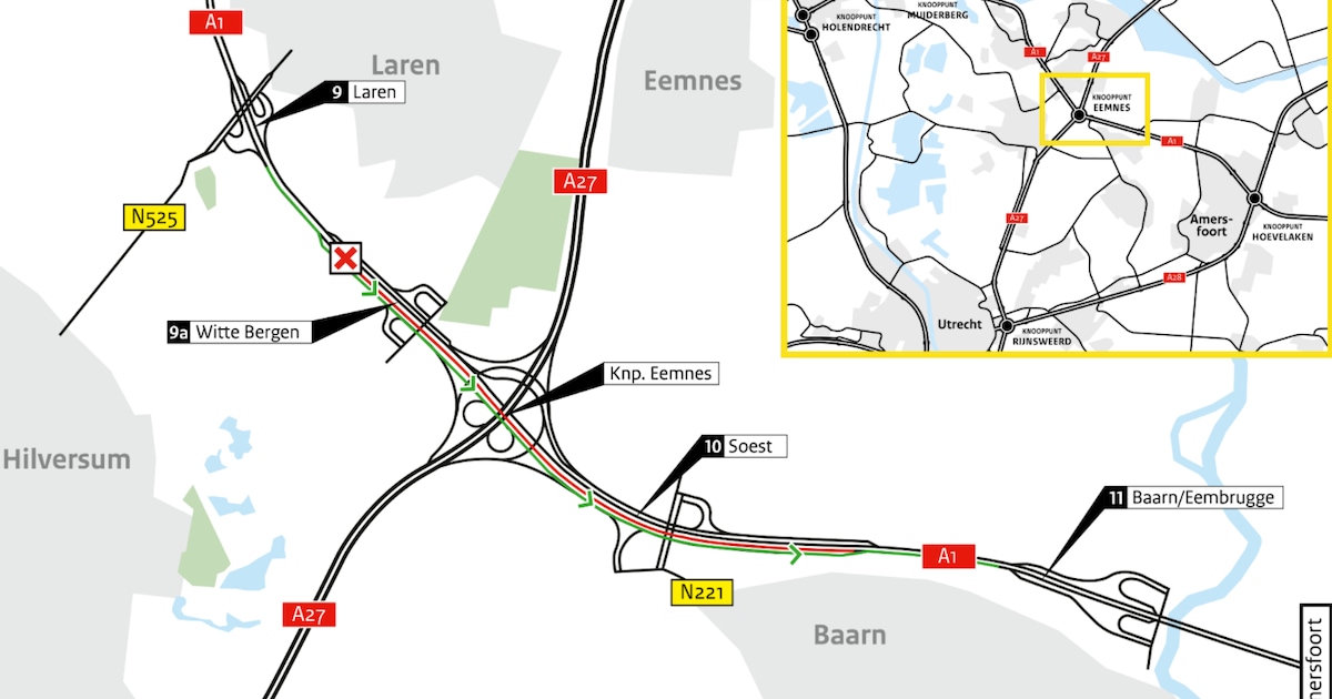 Werk aan A1 bij knooppunt Eemnes uitgesteld, winterweer gooit roet in ...