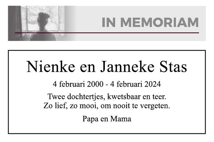 Al 25 jaar dezelfde advertentie in de krant: ‘Dit is het enige wat wij Janneke en Nienke nog ...