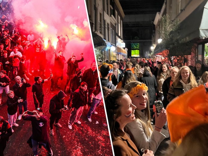 Uitzinnige FC Utrecht-fans die behalen Europees voetbal vieren tijdens ...