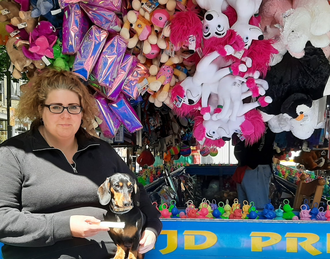 Teckel Stitch woont op de kermis in Deventer: ‘Ze beet als pup weleens ...