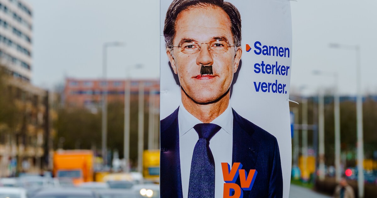 Verkiezingsposters met Mark Rutte in Rotterdam beklad met Hitlersnor ...