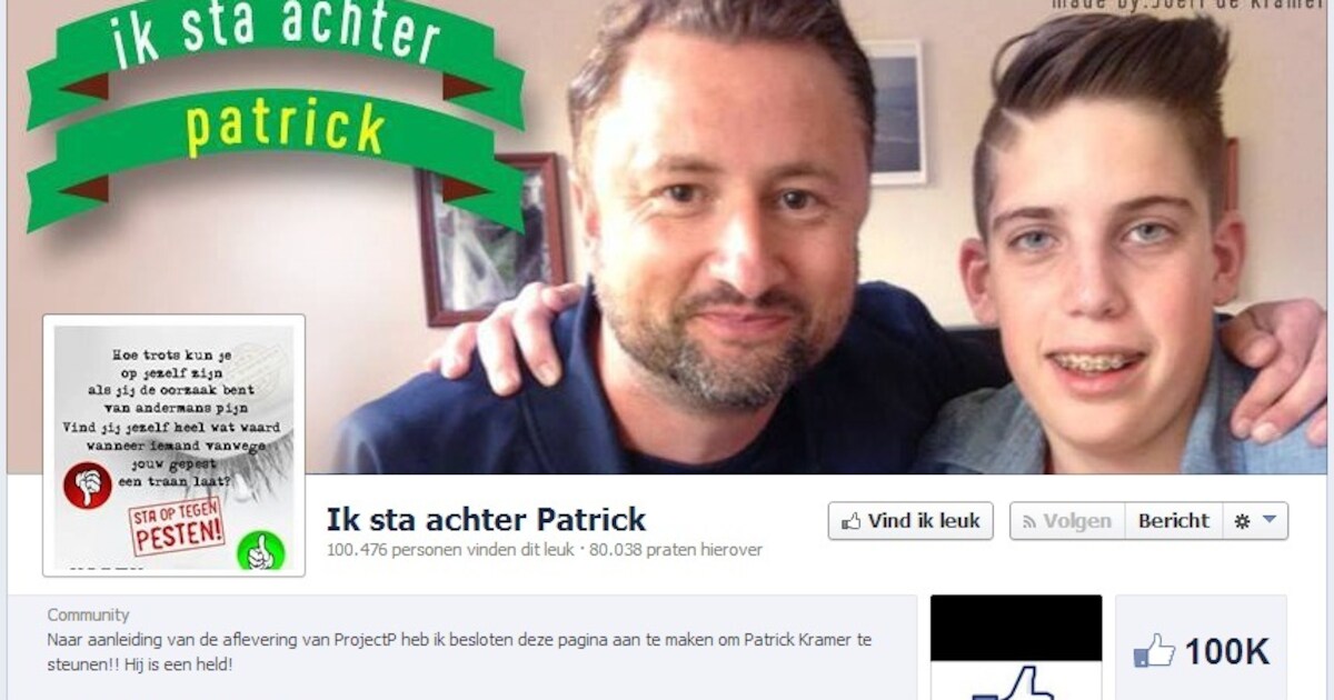 Mijlpaal voor gepeste Patrick: 100.000 likes op Facebook | Binnenland ...