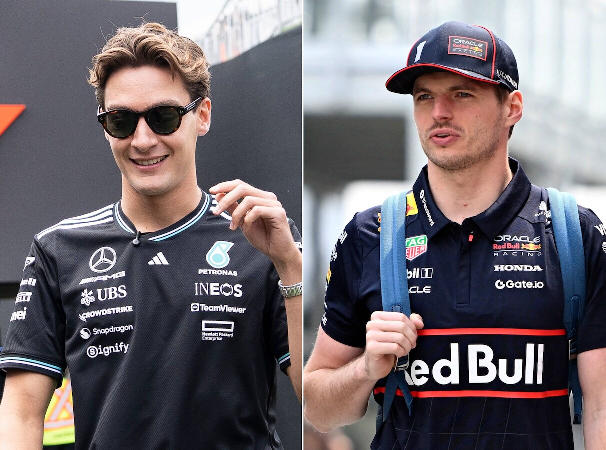 George Russell lacht om botsing met Max Verstappen: ‘Wilde laten zien ...