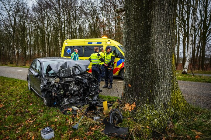 Auto botst frontaal tegen boom in Mariahout, traumahelikopter geland | Laarbeek | AD.nl