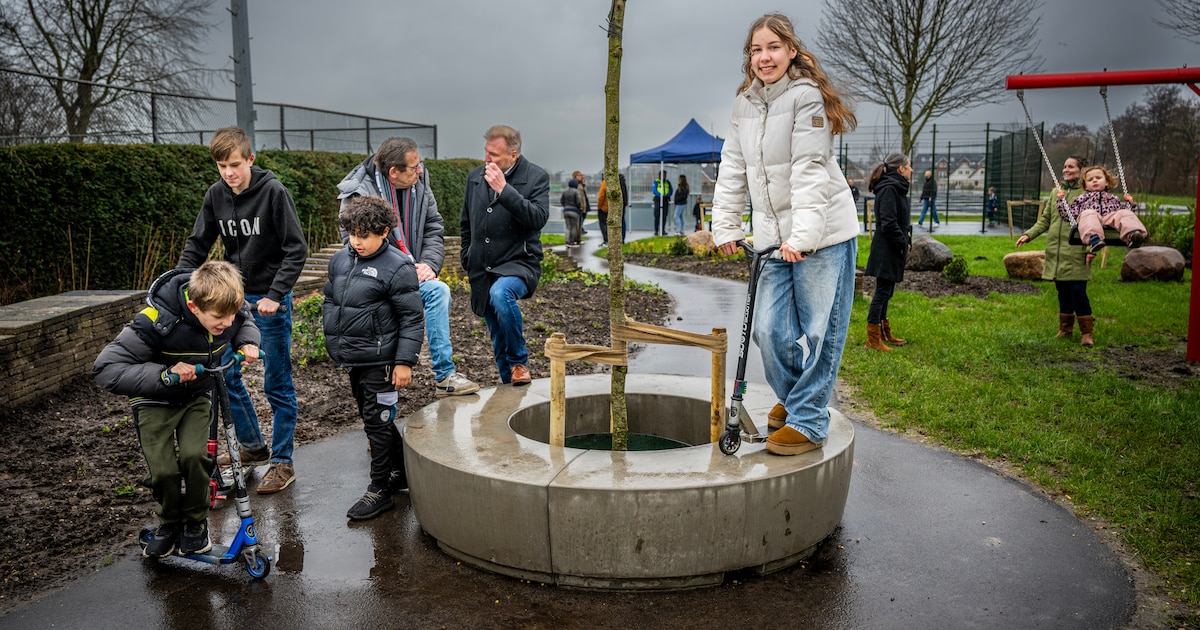 Schattig parkje met skatebaan en voetbalkooi nodigt kennelijk ook uit ...