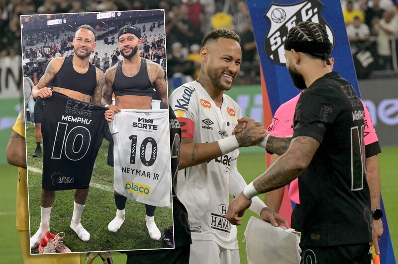 Weerzien tussen voetbalvrienden: Neymar en Memphis Depay ruilen shirtje ...