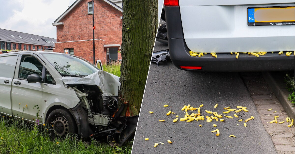 Patatjes op weg nadat busje tegen boom botst op de Deltaweg in ...