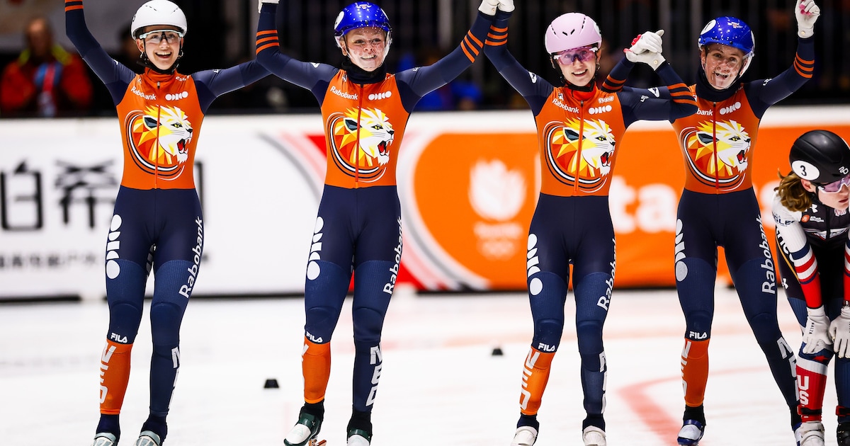 Shorttracksters winnen ook in Dordrecht op aflossing, Jens van ’t Wout en Xandra Velzeboer lopen ...