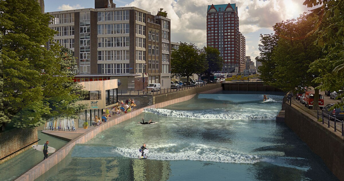 Surfen in Rotterdamse gracht op ideale golf | Rotterdam | AD.nl