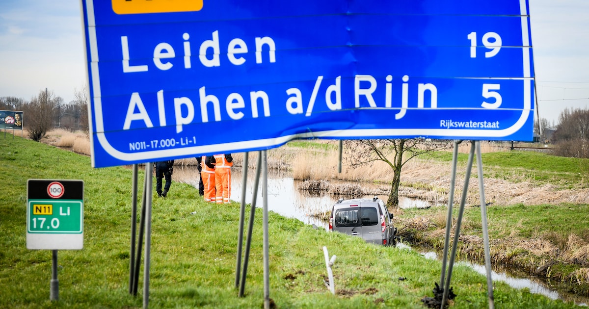 Auto rijdt dwars door ANWB-bord en belandt in het water | Bodegraven ...