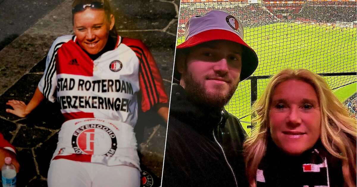 Met haar zwangere buik was Hélène erbij in 2002, nu zit haar zoon naast haar bij Feyenoord in ...
