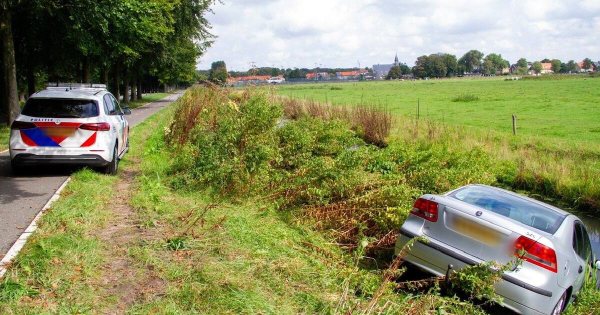 Automobilist rijdt twee paaltjes en verkeersbord omver en eindigt in ...