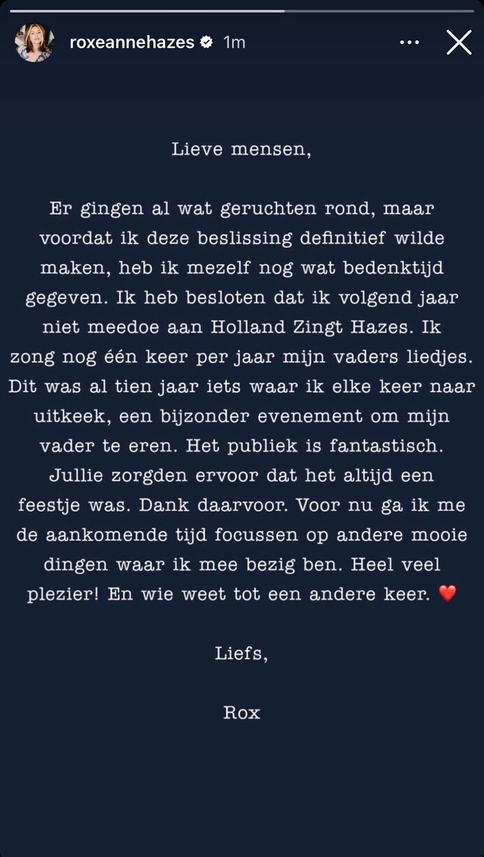 Roxeanne Hazes breekt ook met Holland zingt Hazes: ‘Keek er elk jaar naar uit’ | Show | AD.nl