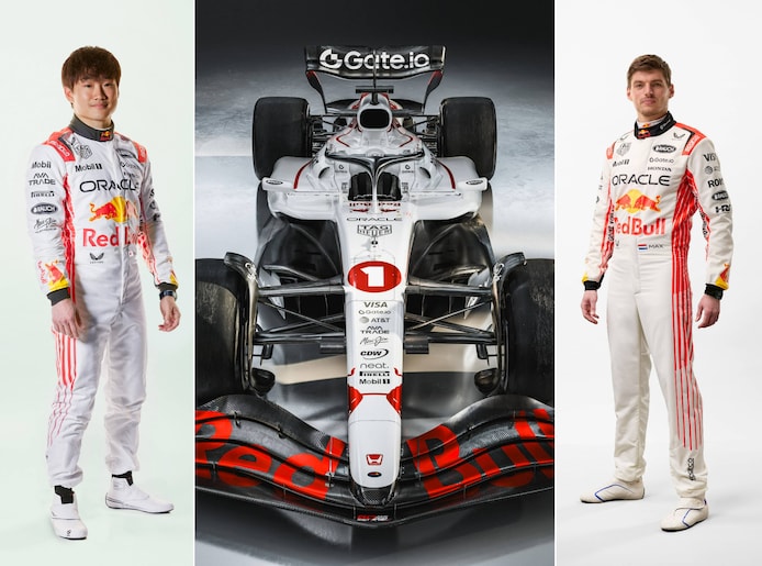 Red Bull in het wit en rood in Japan: ‘Onze samenwerking met Honda verdient het om gevierd te ...