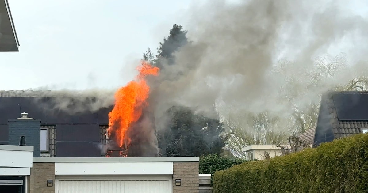 Hoge vlammen uit dakraam van woning in Hoogeveen | Regio | AD.nl